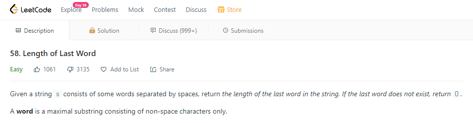[LeetCode] Length of Last Word - JavaScript